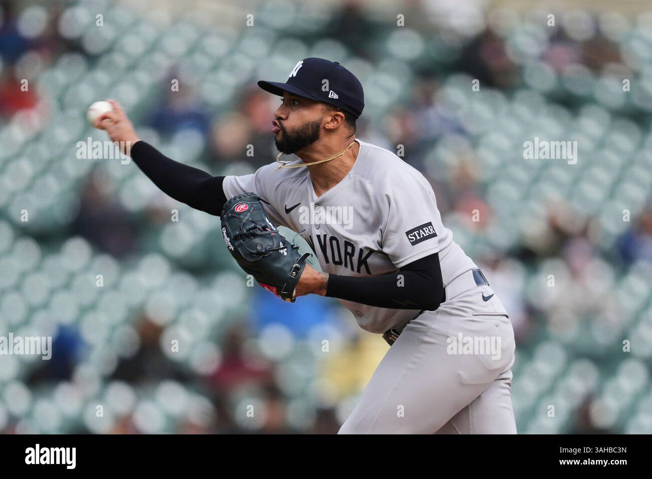 New York Yankees pitcher Devin Williams throws against the Detroit ...