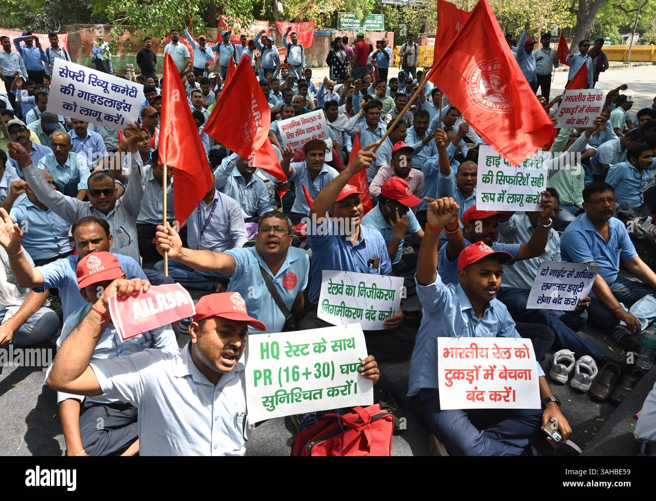 NEW DELHI, INDIA - APRIL 9: Members of the All India Loco Running Staff ...