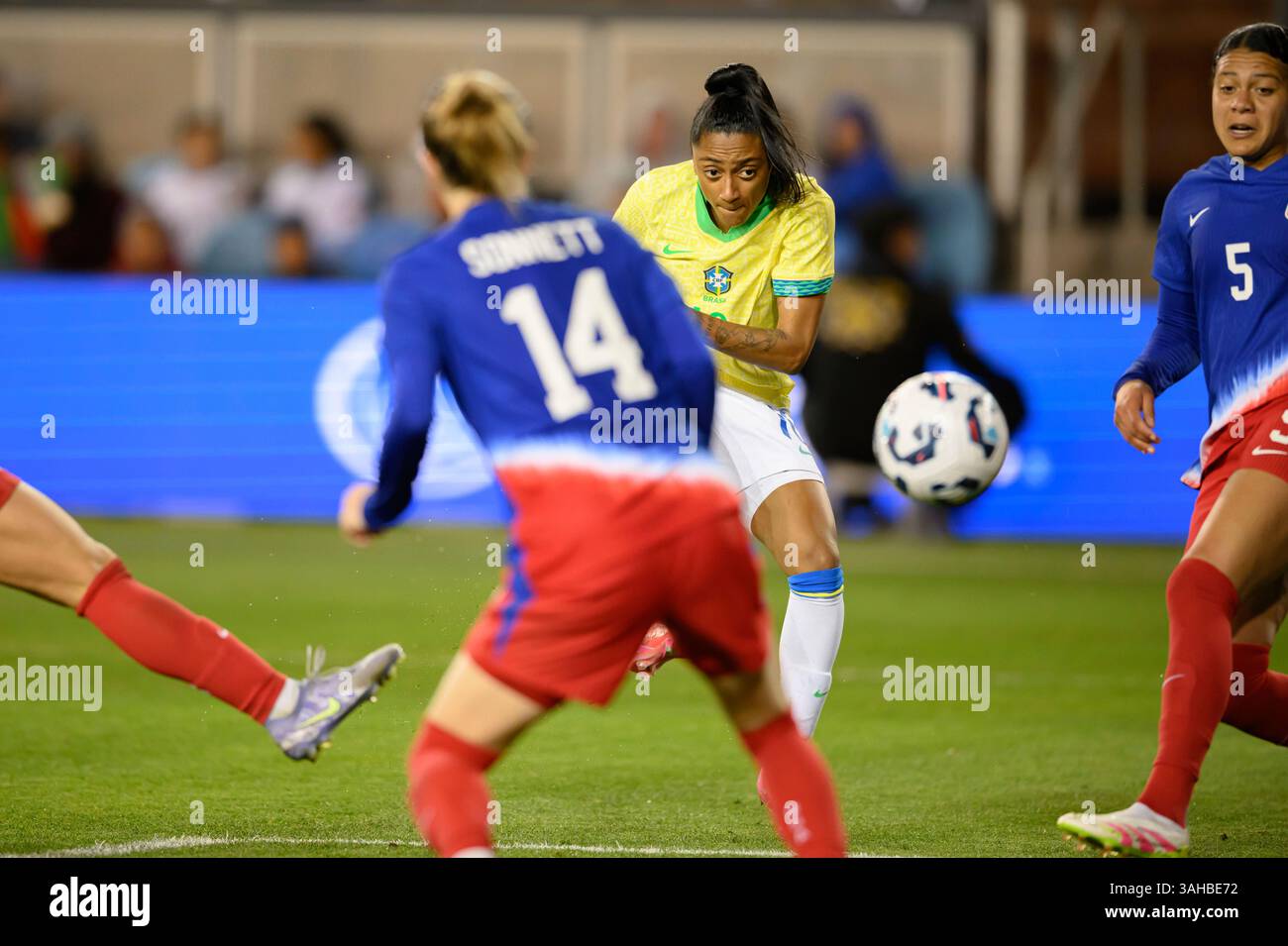 SAN JOSE, CA - APRIL 08: Brazil forward Kerolin shoots the ball during ...