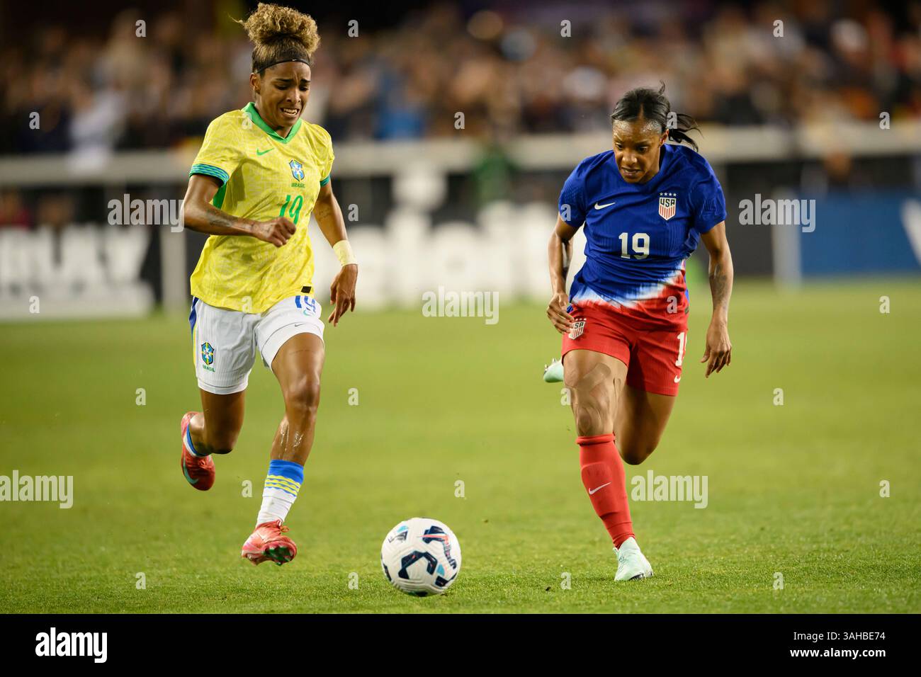 SAN JOSE, CA - APRIL 08: Brazil forward Luany controls the ball during ...