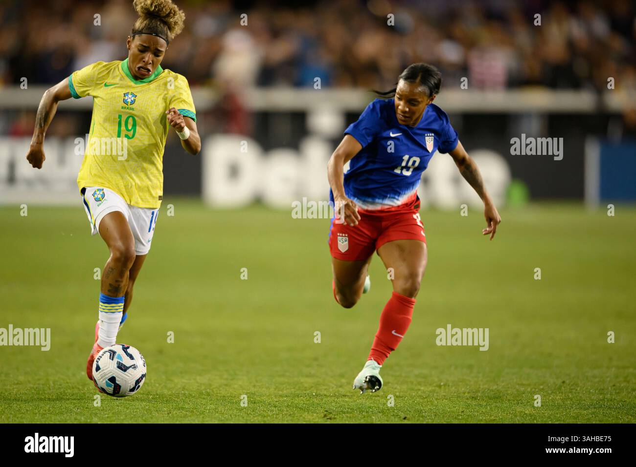 SAN JOSE, CA - APRIL 08: Brazil forward Luany controls the ball during ...