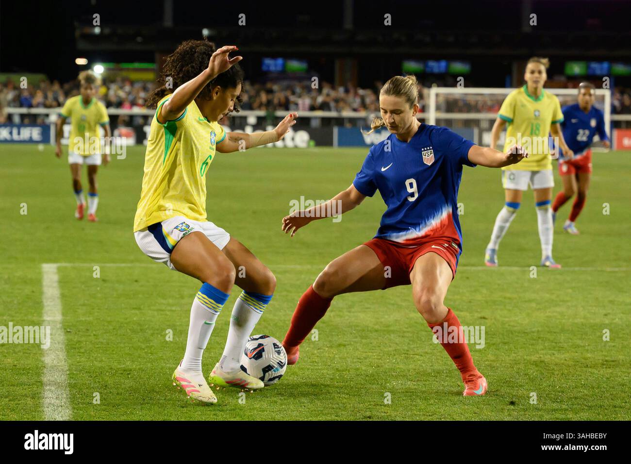 SAN JOSE, CA - APRIL 08: Brazil defender Yasmim battles for the ball ...