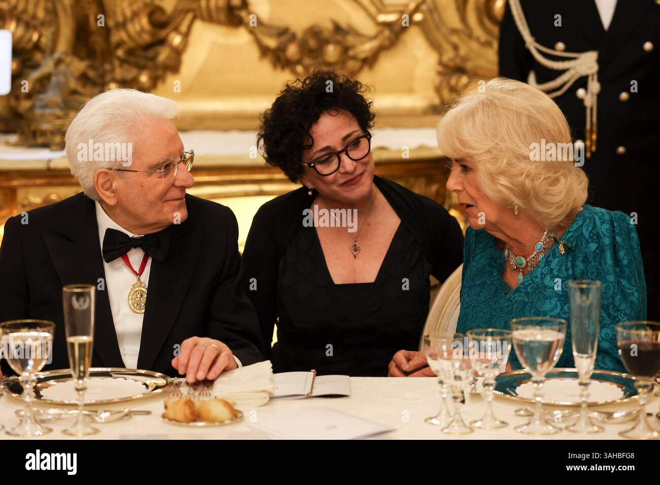 Italian President Sergio Mattarella and Queen Camilla, at the State ...