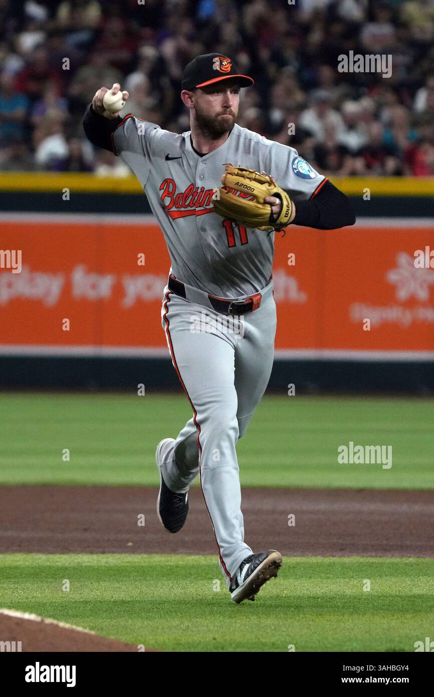 Baltimore Orioles third base Jordan Westburg (11) in the first inning ...