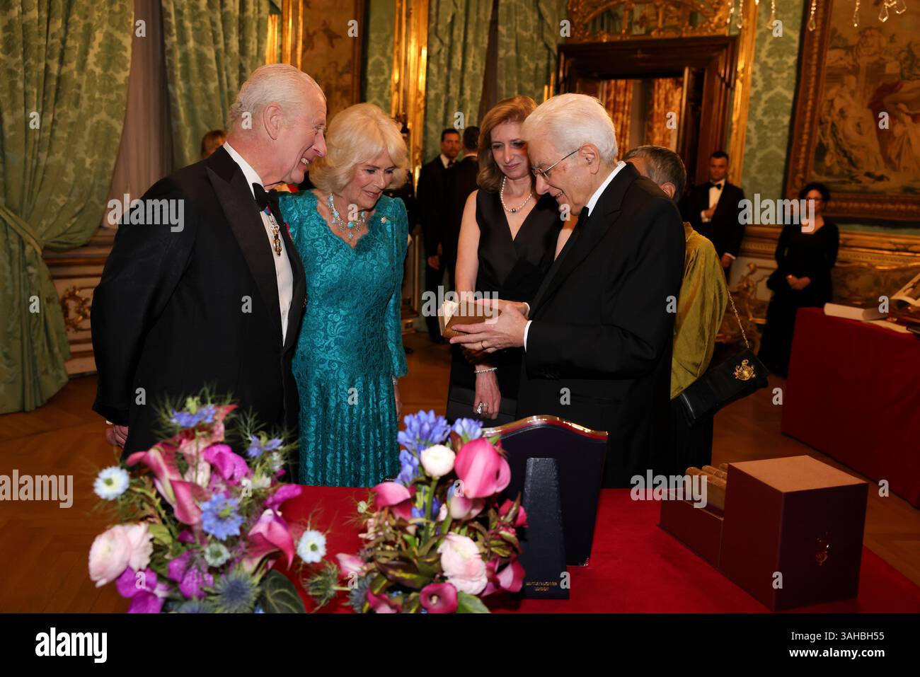 (left to right) King Charles III, Queen Camilla, Signora Laura ...
