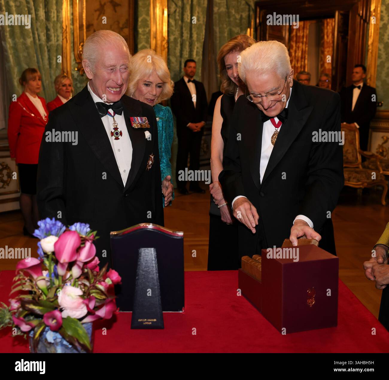(left to right) King Charles III, Queen Camilla, Signora Laura ...