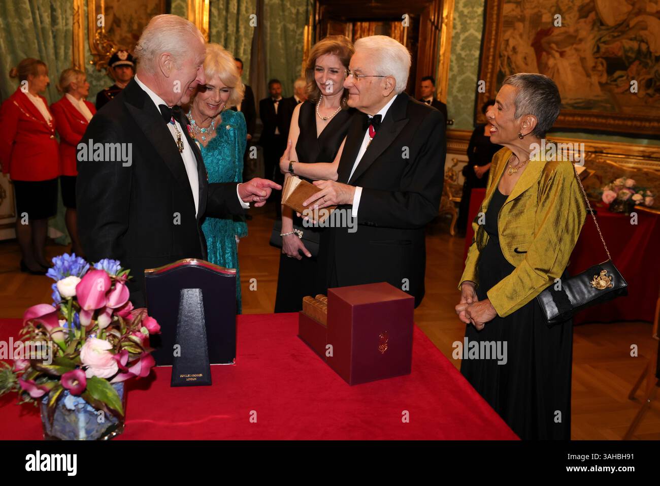 (left to right) King Charles III, Queen Camilla, Signora Laura ...