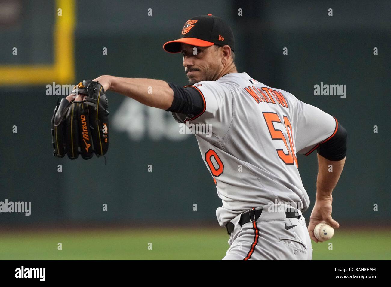Baltimore Orioles pitcher Charlie Morton (50) in the first inning ...