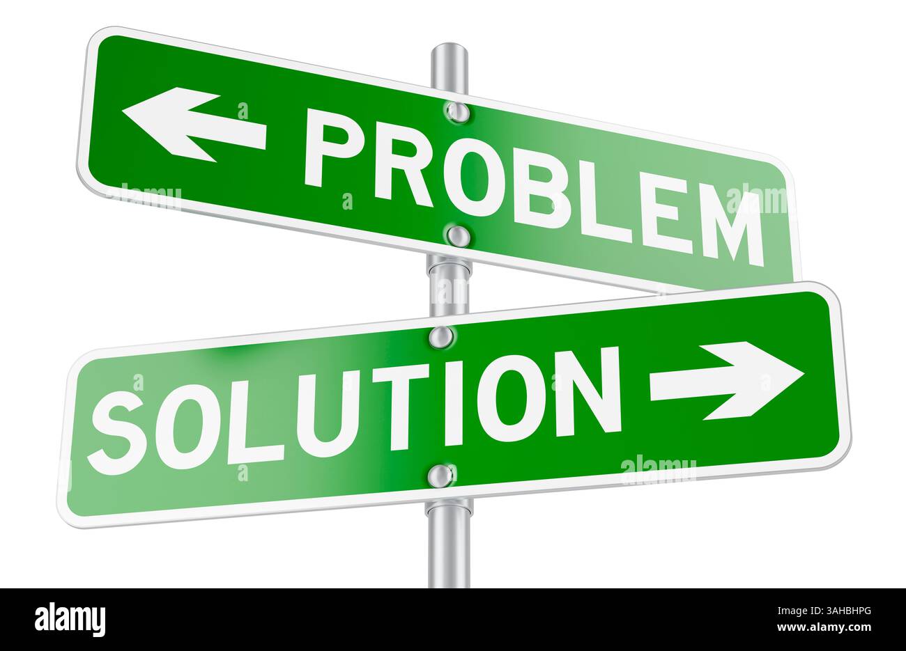 Problem or Solution. Opposite traffic sign, 3D rendering isolated on ...