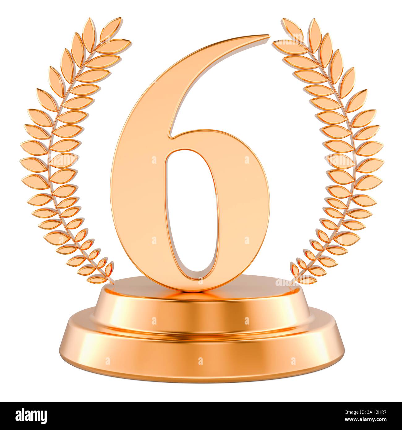 Sixth place, golden trophy cup, 3D rendering isolated on white ...