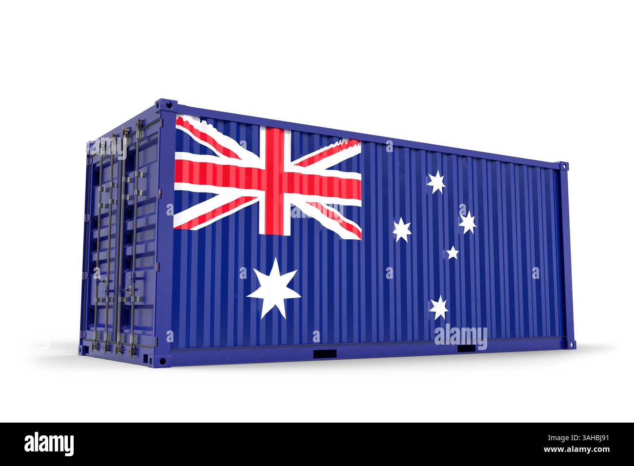 Shipping container displaying Australian flag, representing global commerce, import-export ...