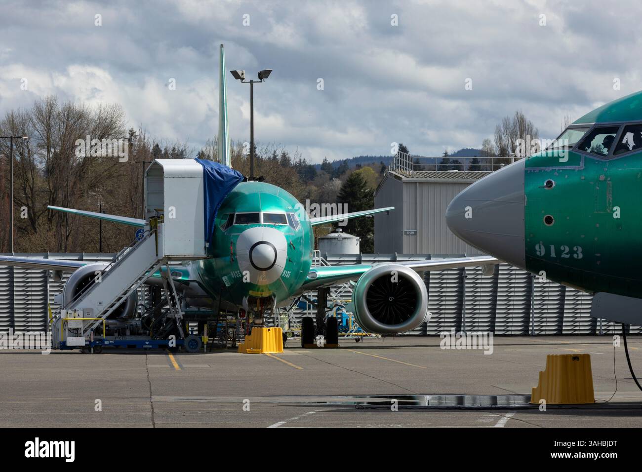 Renton, Washington, USA. 9th April 2025. Two 737 MAX 9 airplanes in ...