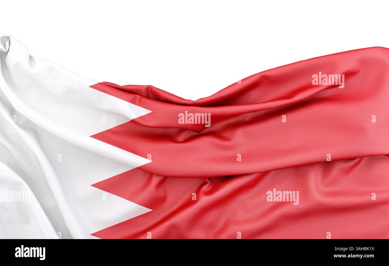 Flag of Bahrain isolated on white background with copy space above. 3D ...