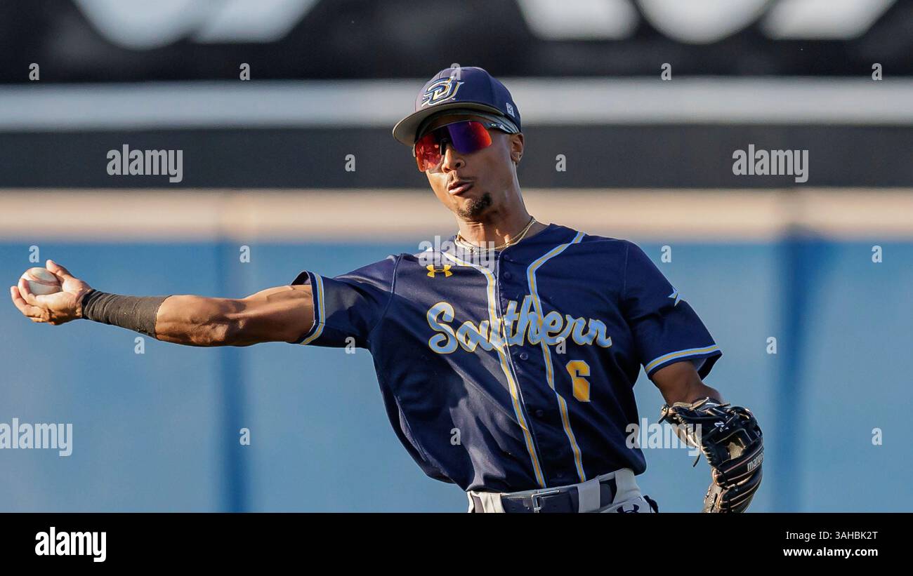 Southern University infielder Edward Gregory Jr. (6) throws during an ...