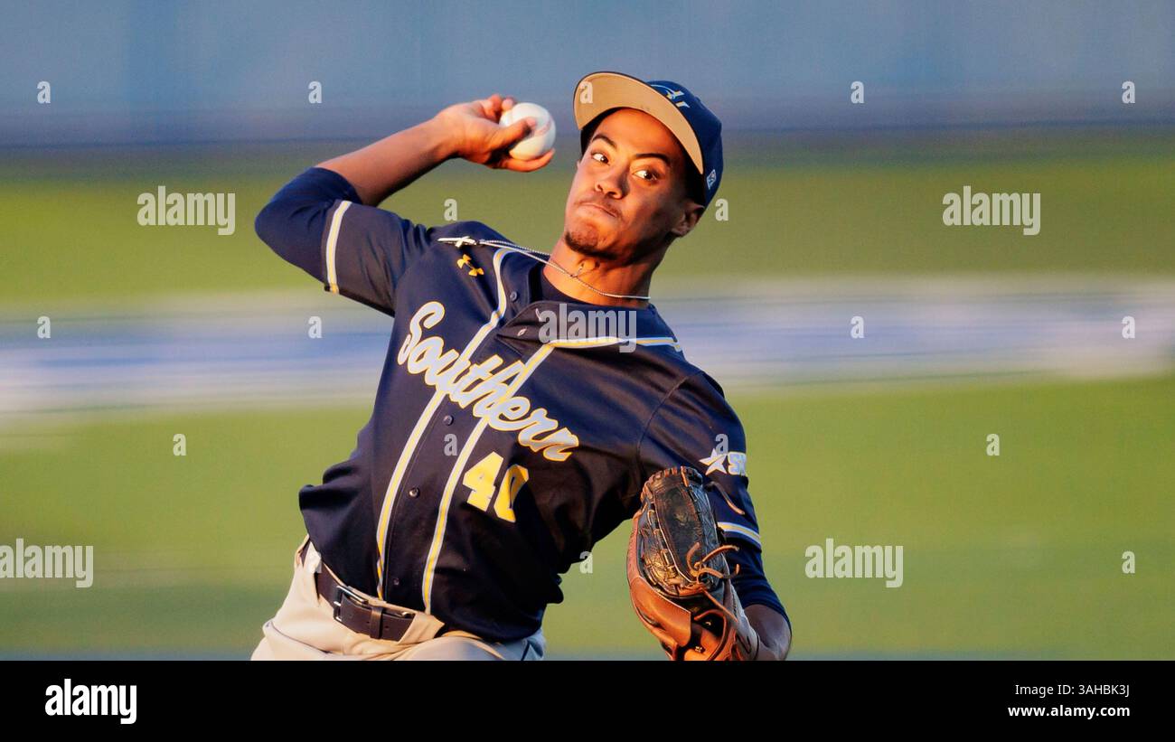 Southern University pitcher Caiden Stewart (40) throws during an NCAA ...