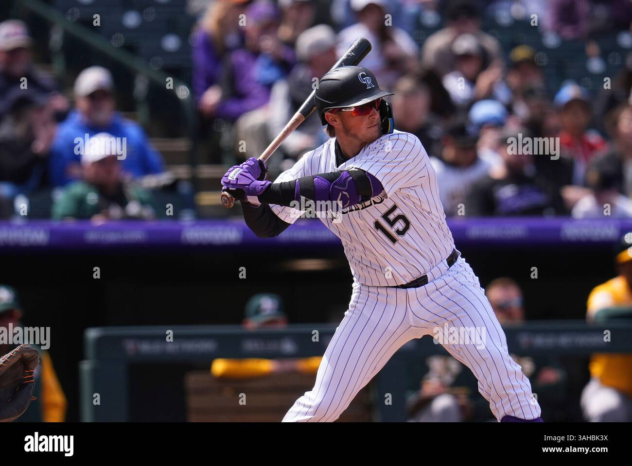 Colorado Rockies catcher Hunter Goodman (15) in the second inning of a ...