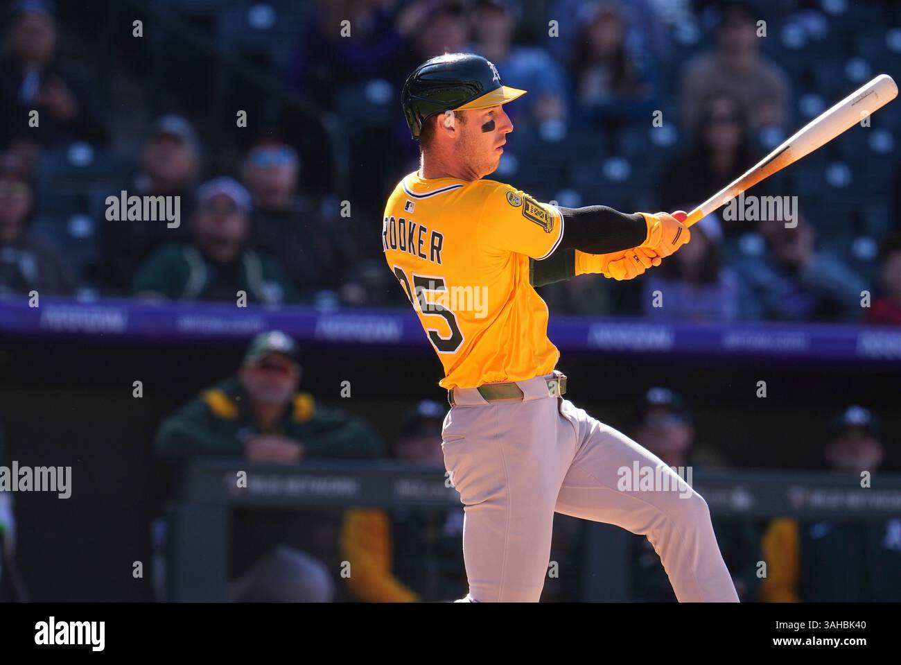 Oakland Athletics outfielder Brent Rooker (25) in the ninth inning of a ...
