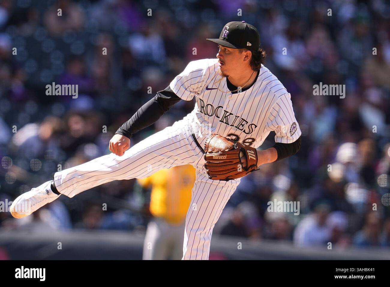 Colorado Rockies pitcher Victor Vodnik (38) in the eighth inning of a ...