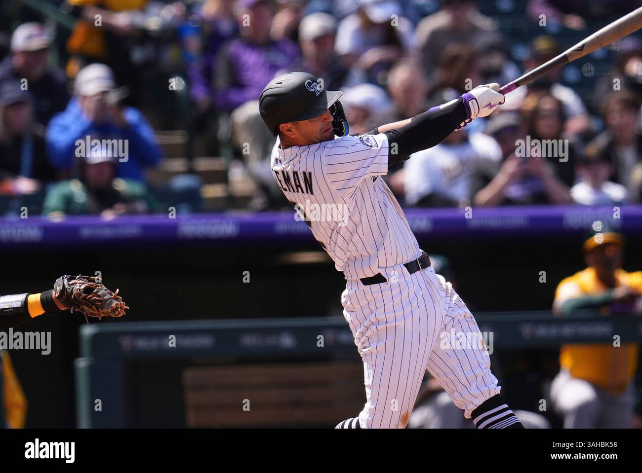 Colorado Rockies outfielder Tyler Freeman (2) in the third inning of a ...