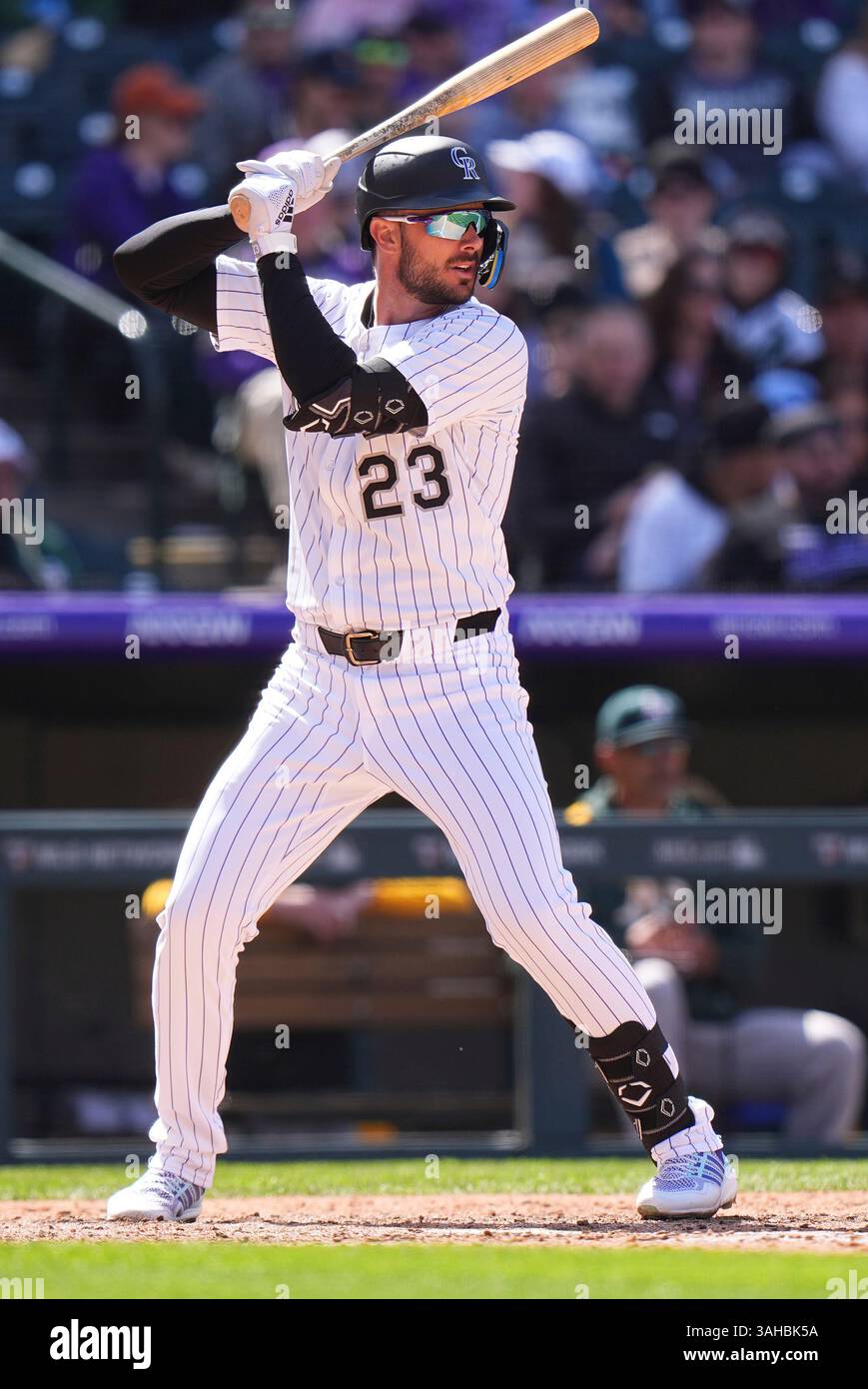 Colorado Rockies outfielder Kris Bryant (23) in the seventh inning of a ...