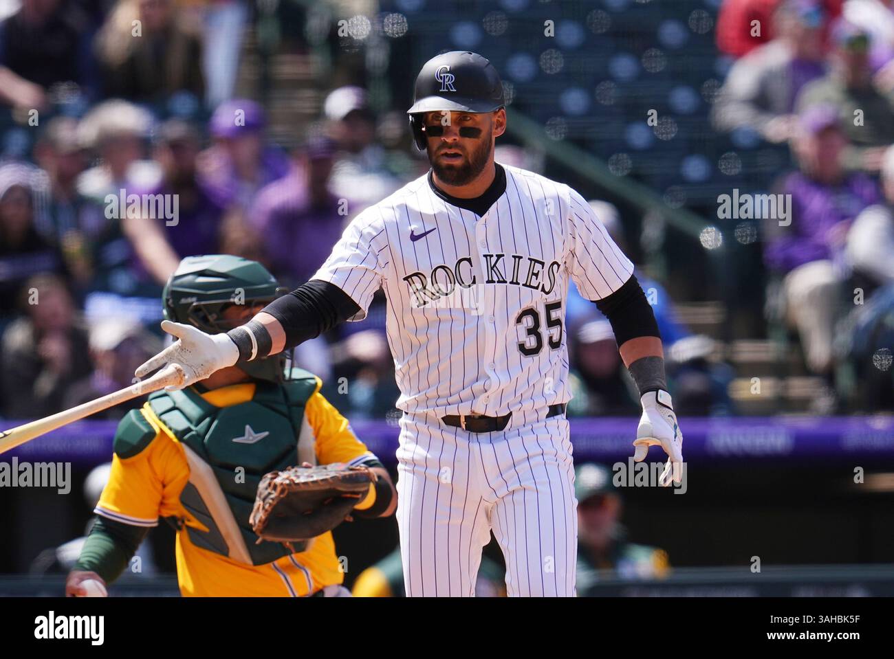 Colorado Rockies outfielder Nick Martini (35) in the third inning of a ...