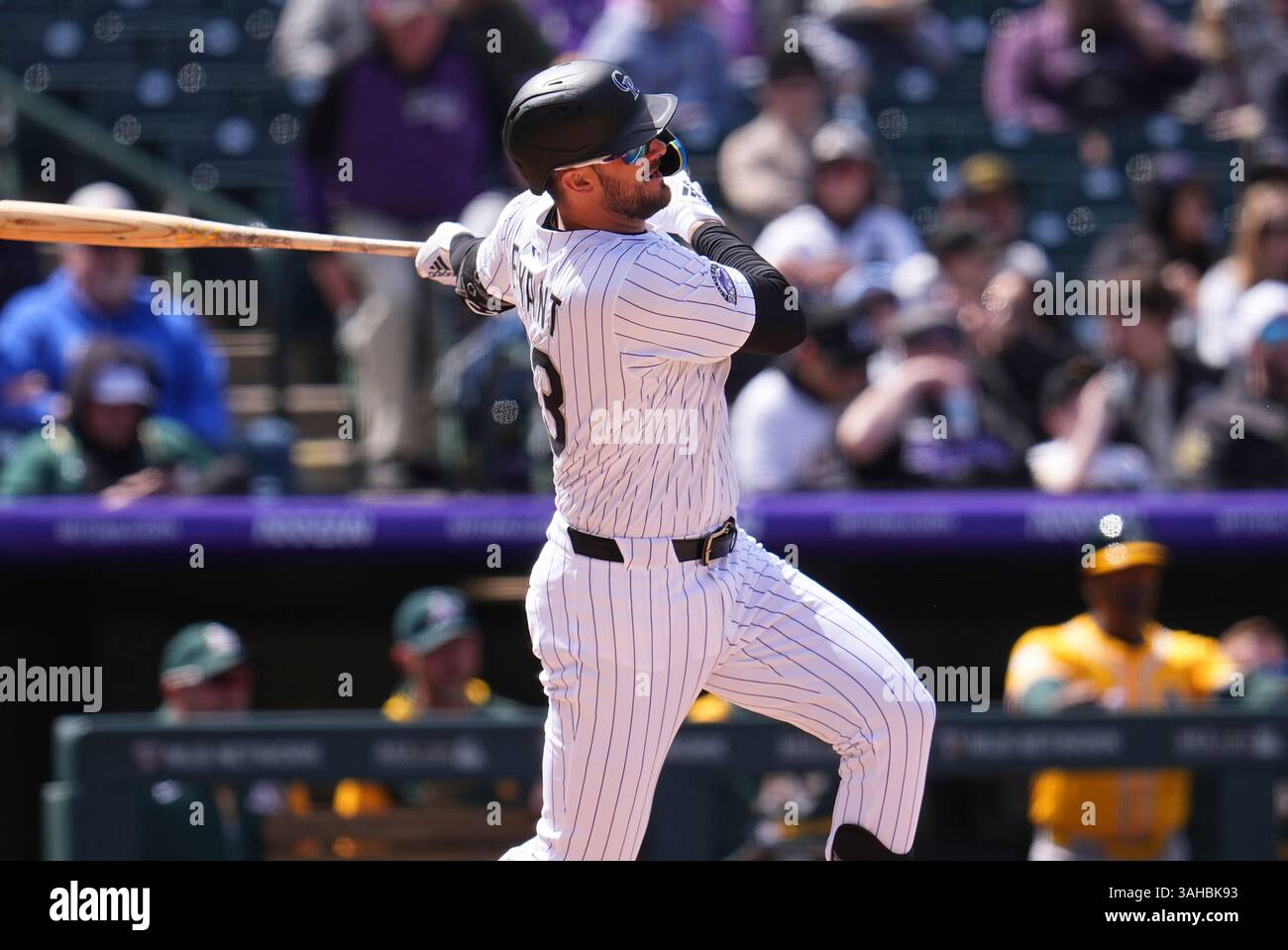 Colorado Rockies outfielder Kris Bryant (23) in the third inning of a ...
