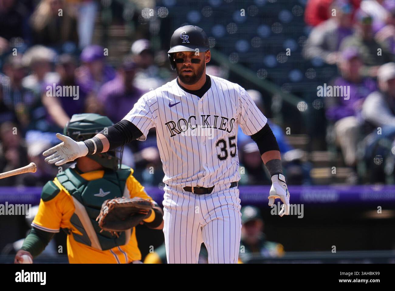 Colorado Rockies outfielder Nick Martini (35) in the third inning of a ...