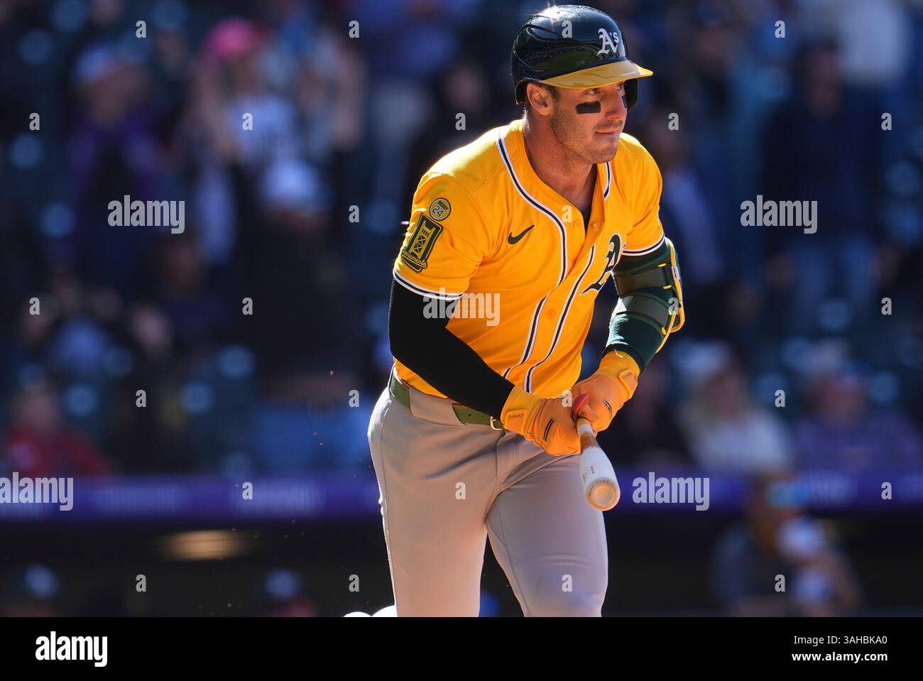 Athletics outfielder Brent Rooker (25) in the ninth inning of a ...