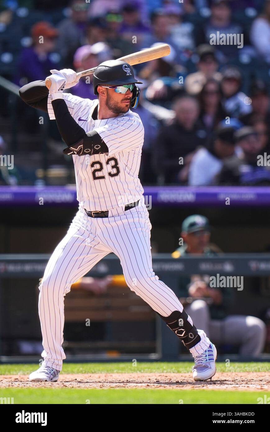 Colorado Rockies outfielder Kris Bryant (23) in the seventh inning of a ...