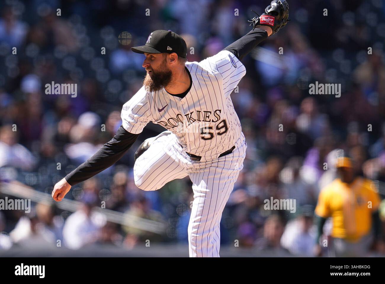 iColorado Rockies pitcher Jake Bird (59) n the sixth inning of a ...