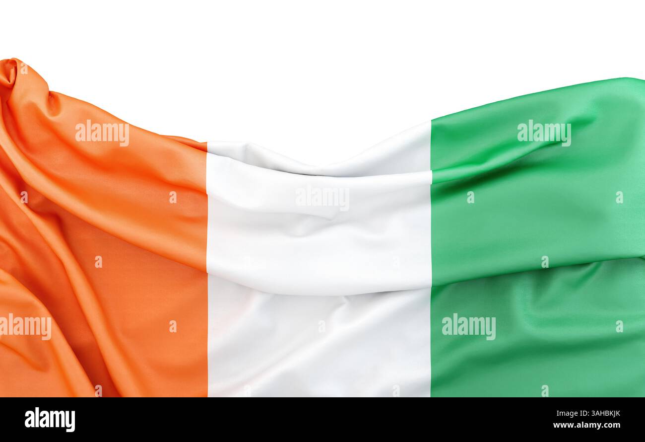 Flag of Ivory Coast (Cote D'ivoire) isolated on white background with ...