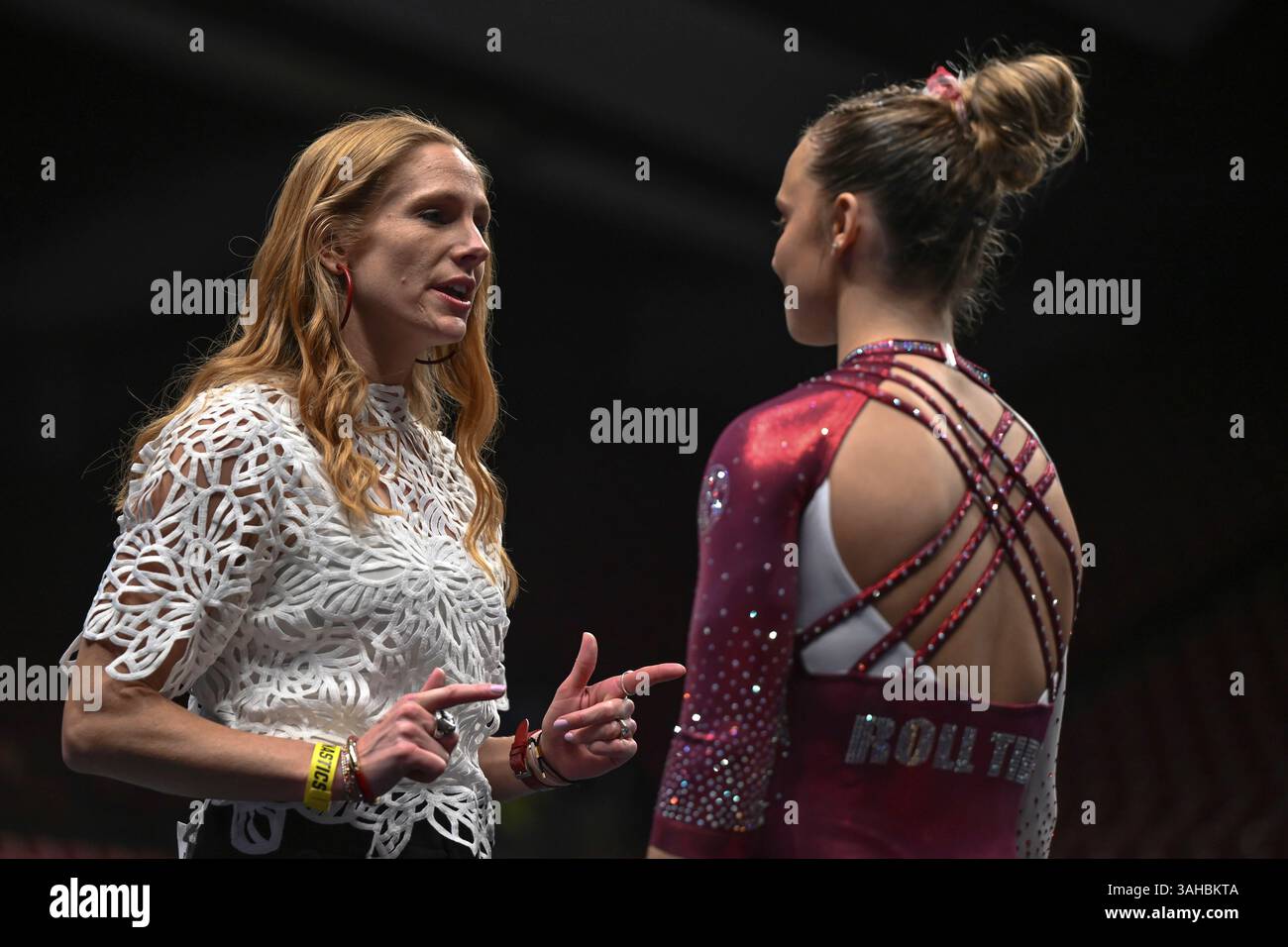 April 6, 2025, Tuscaloosa, Alabama, US: LILLY HUDSON talks with coach ...