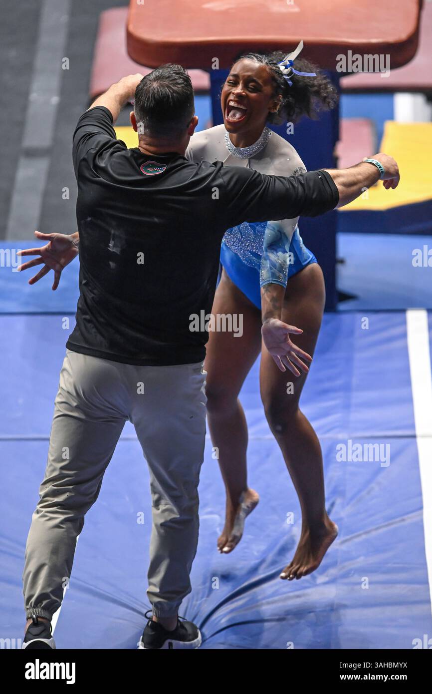 April 4, 2025, Tuscaloosa, Alabama, US: SELENA HARRIS competes on the ...