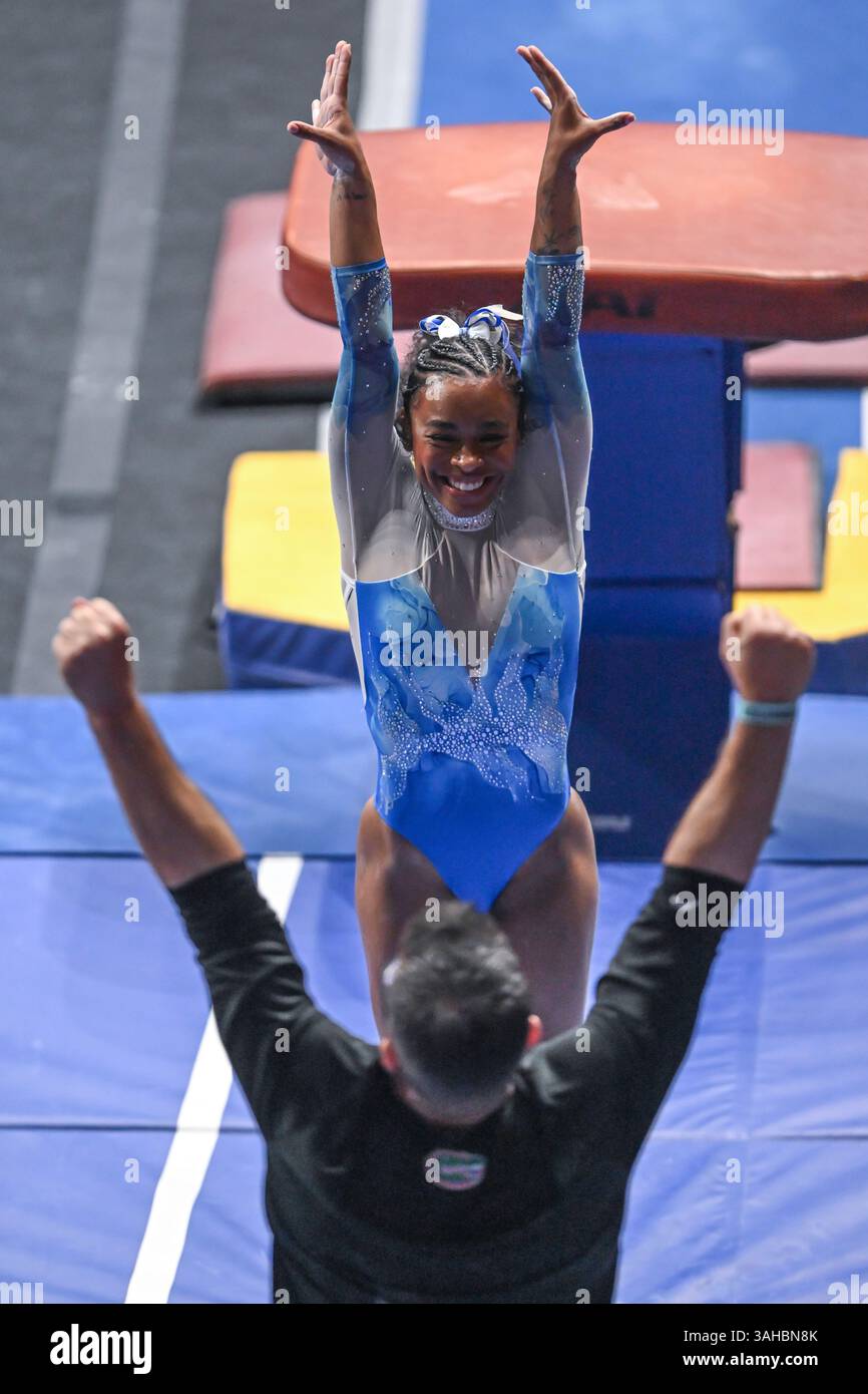 April 4, 2025, Tuscaloosa, Alabama, US: SELENA HARRIS competes on the ...