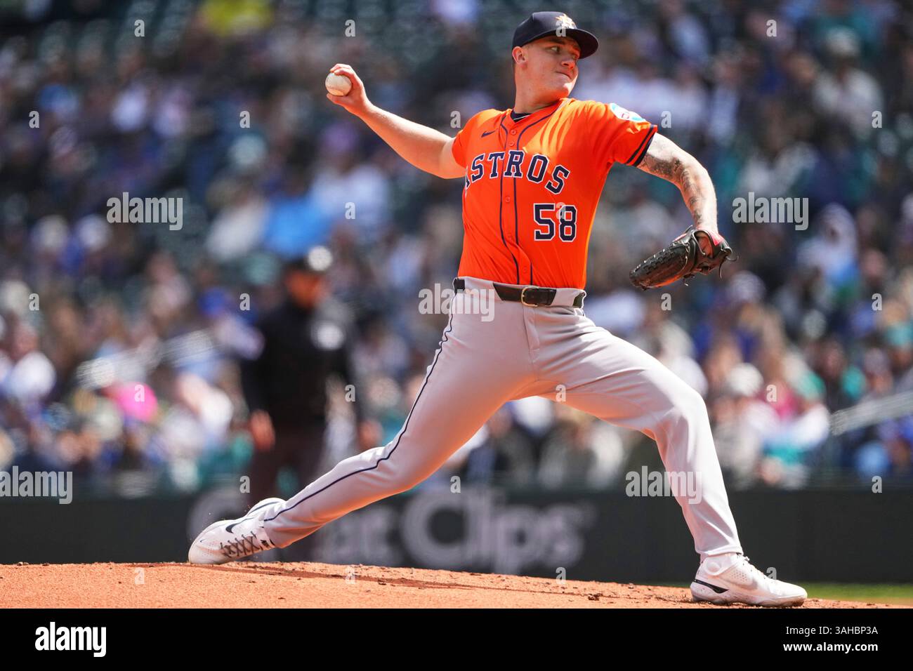 Houston Astros starting pitcher Hunter Brown throws against the Seattle ...