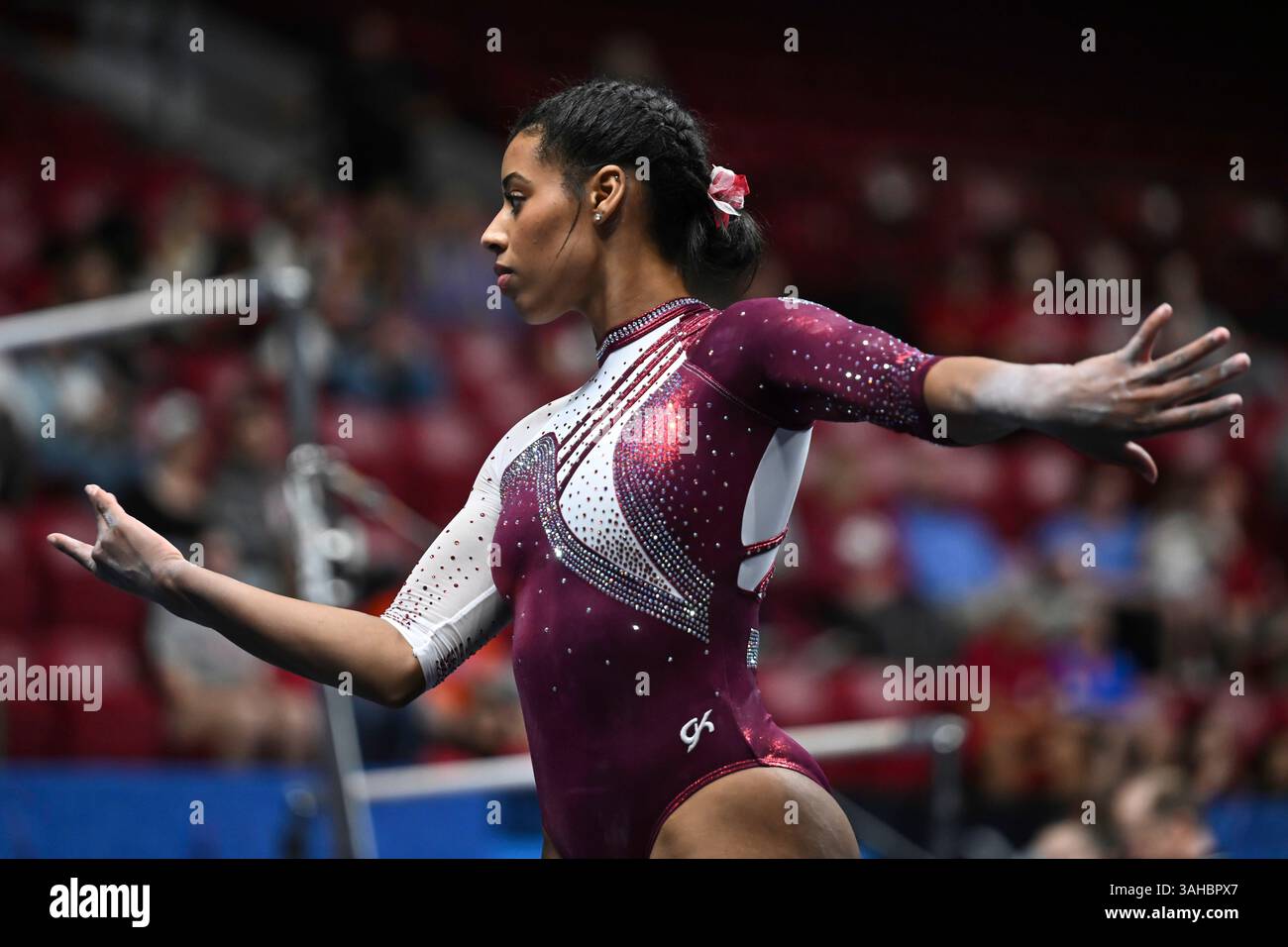 April 6, 2025, Tuscaloosa, Alabama, US: SHANIA ADAMS competes on the ...