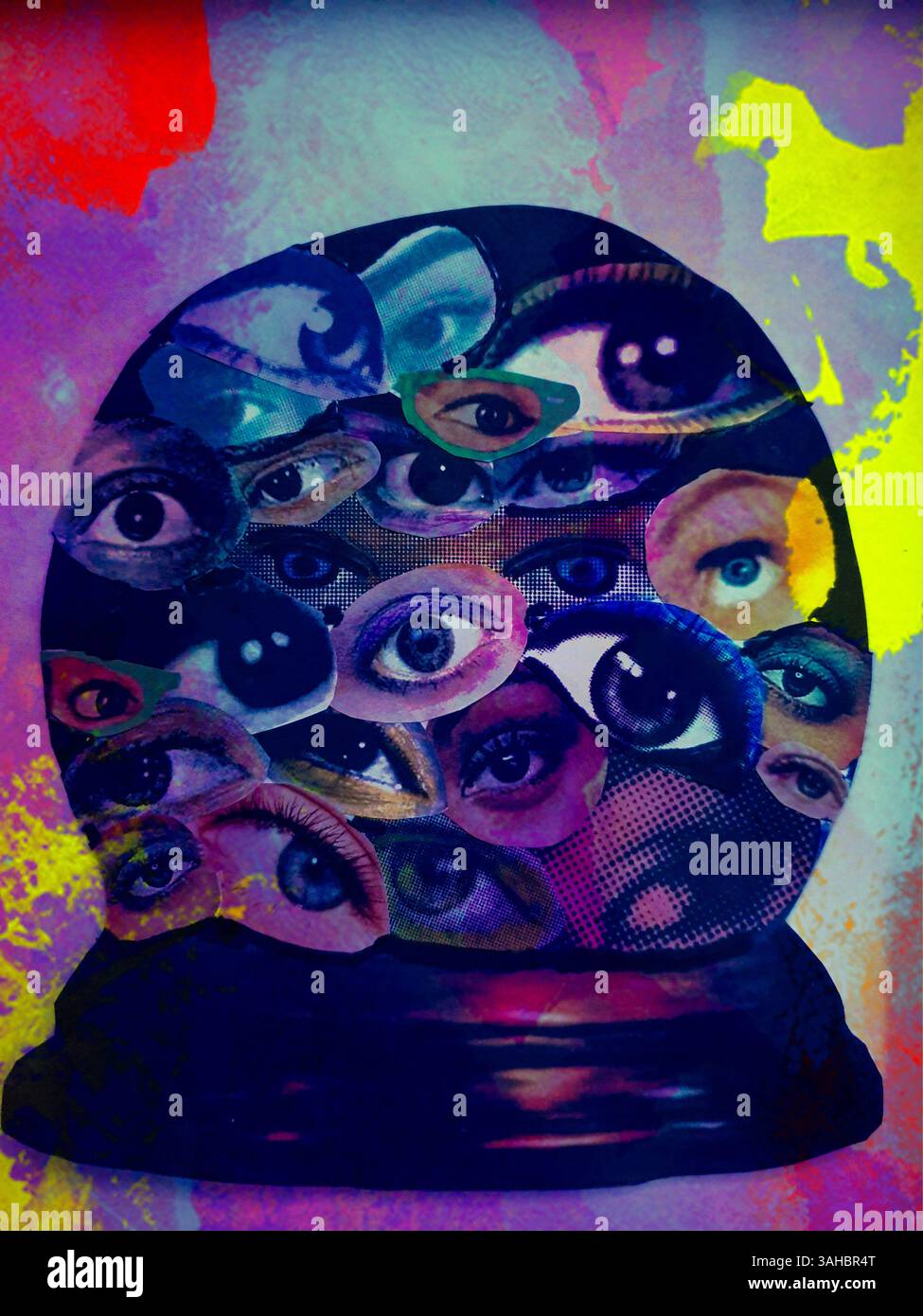 Conceptual collage art of a crystal ball full of human eyes Stock Photo ...