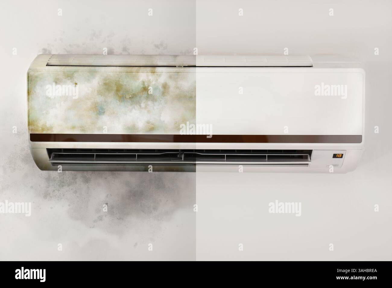 Air conditioner before and after removal of mildew Stock Photo - Alamy