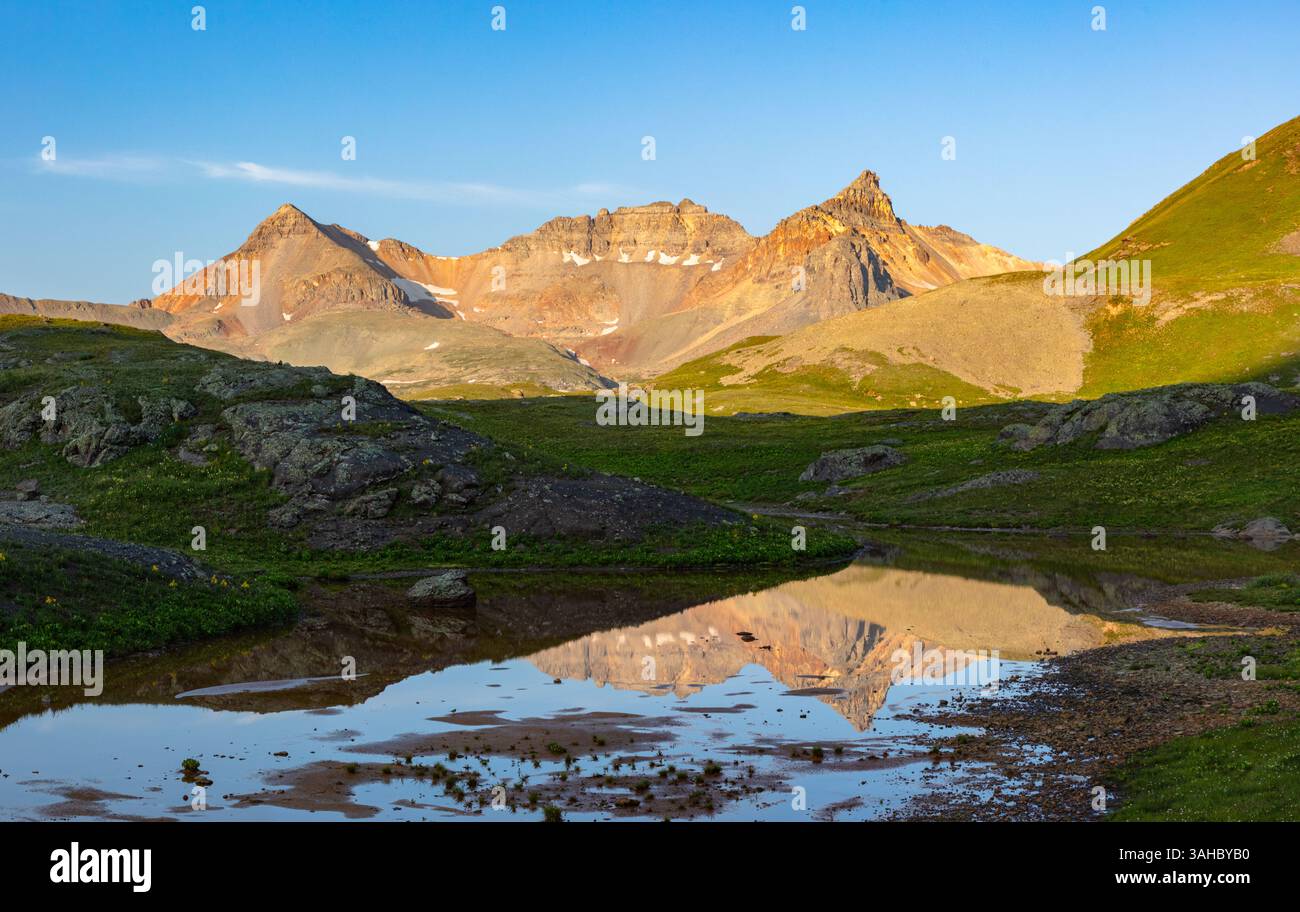 Ice Lake Basin peaks Golden Horn (13,789'), Vermillion (13,909'), and ...