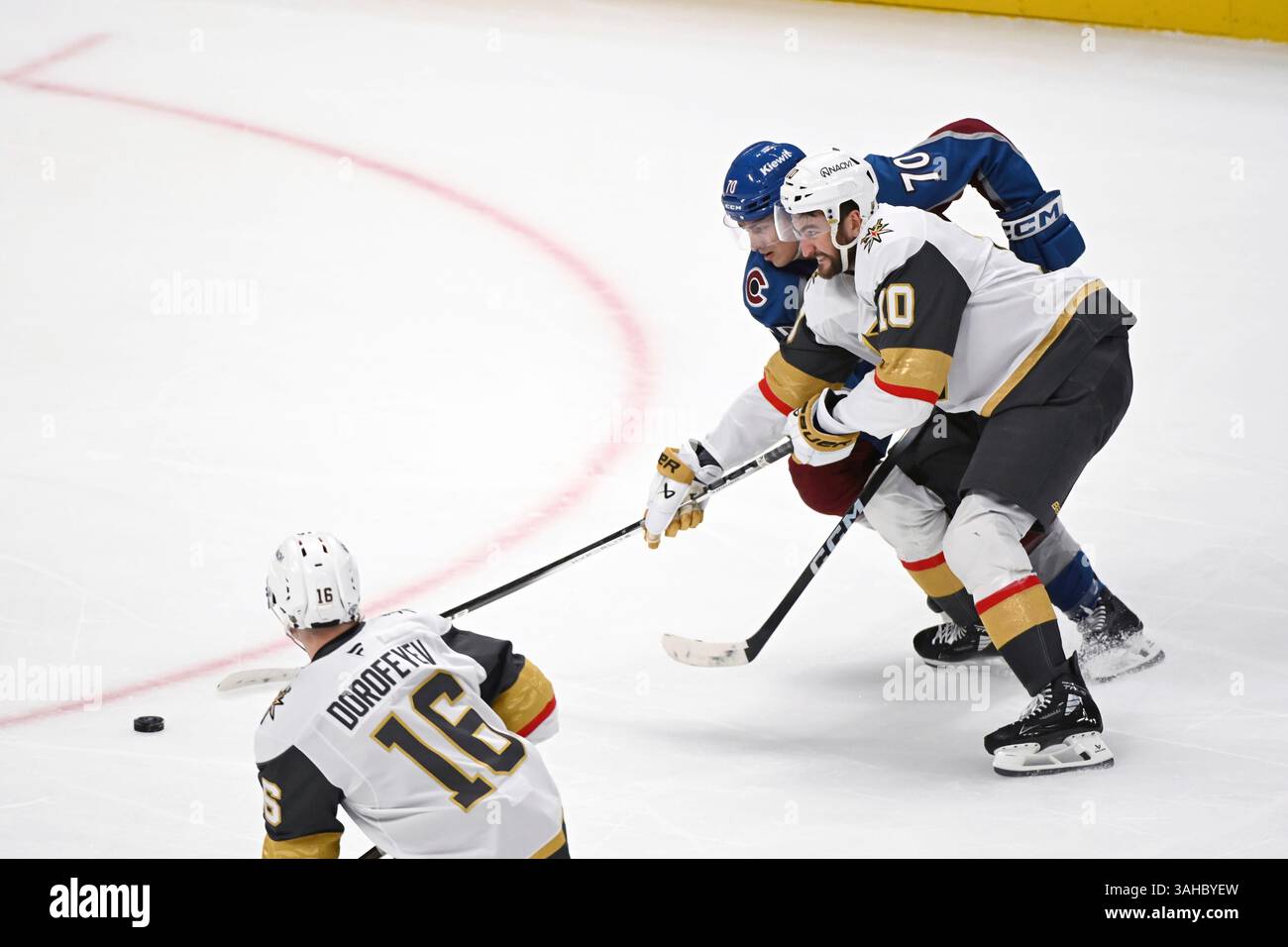 Vegas Golden Knights left wing Pavel Dorofeyev (16) and center Nicolas ...
