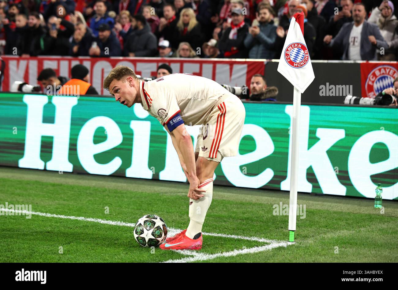 MUNICH, GERMANY - APRIL 08: Joshua Kimmich of Bayern Muenchen waiting ...