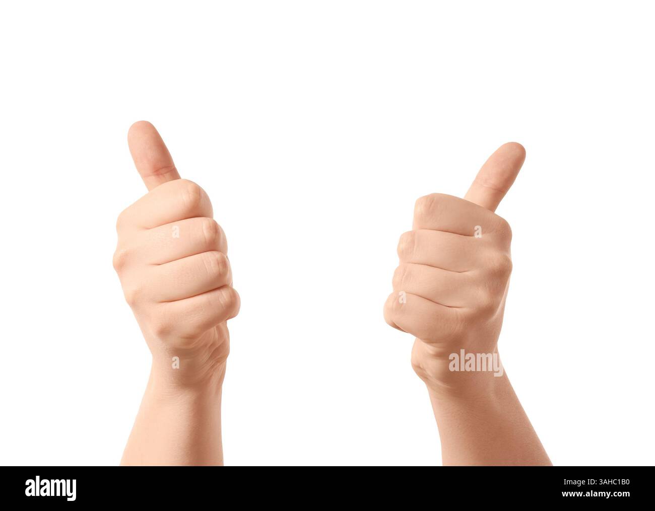 Male hands showing thumbs-up on white background Stock Photo - Alamy