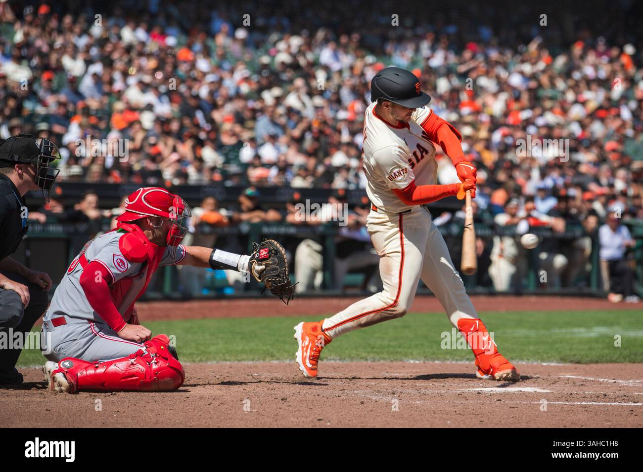 San Francisco Giants' Patrick Bailey hits a triple during the sixth ...