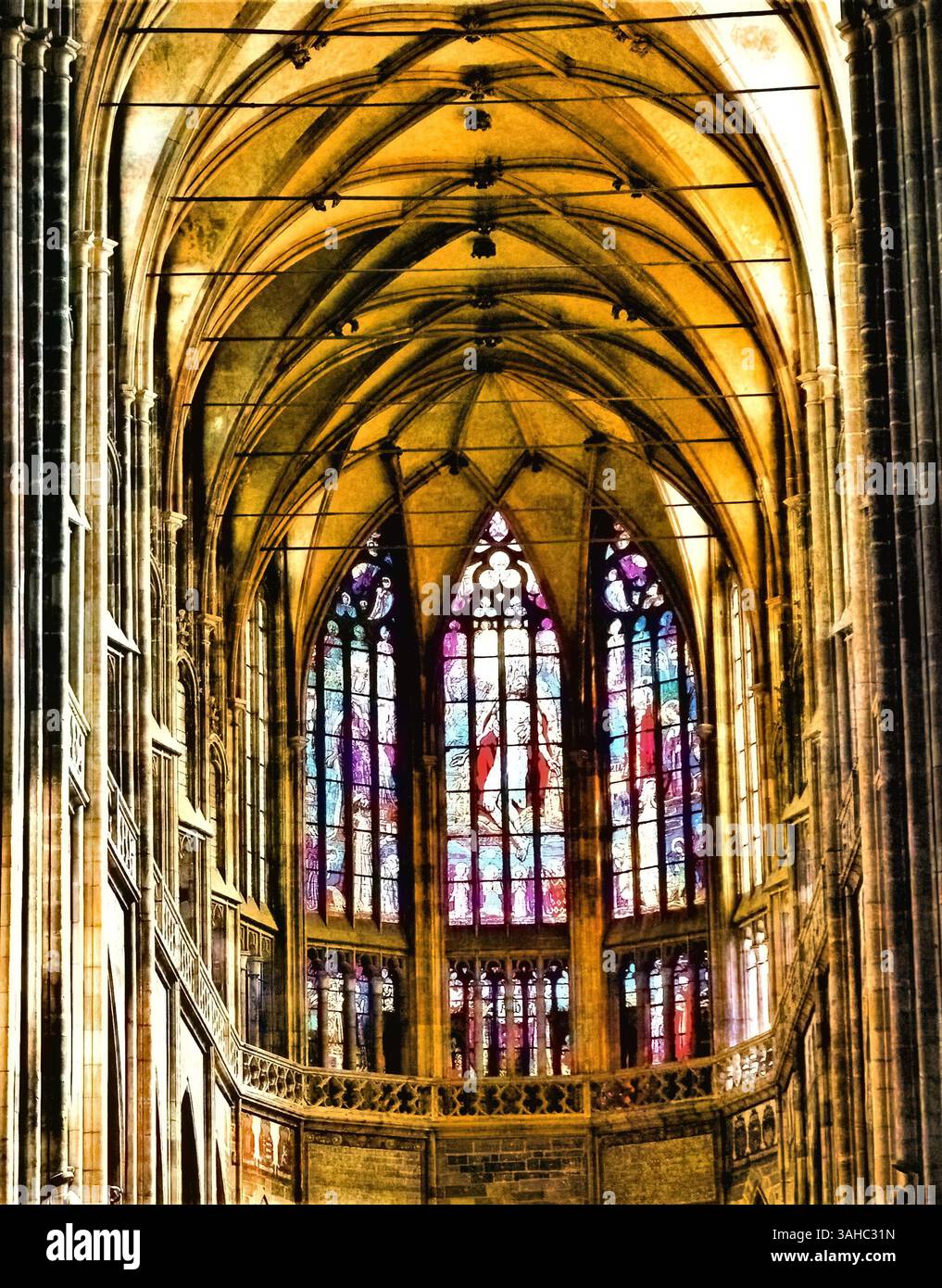 St. Vitus Cathedral Interior Window Prague, Czech Republic Stock Photo ...