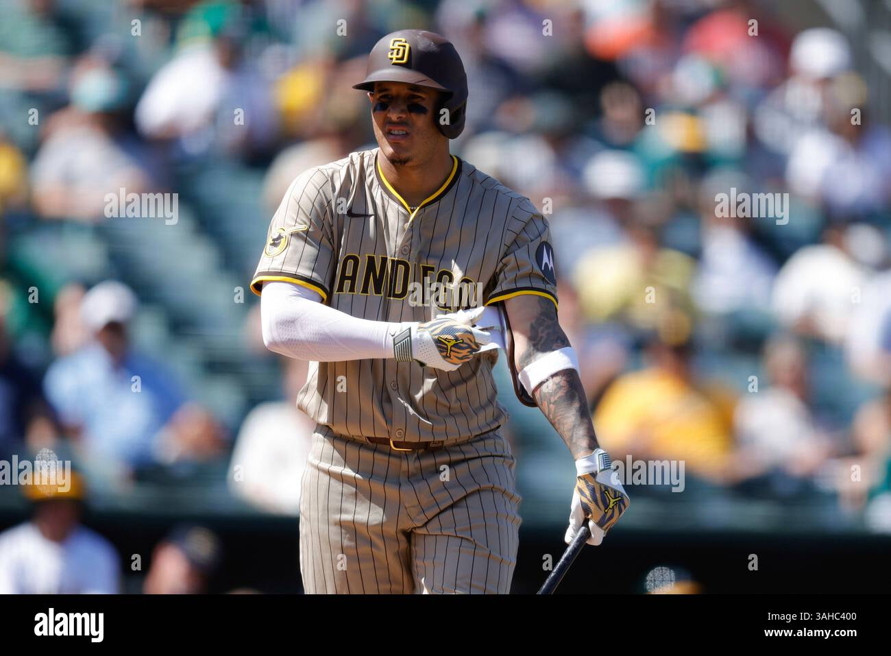 San Diego Padres' Manny Machado draws a walk during the seventh inning ...
