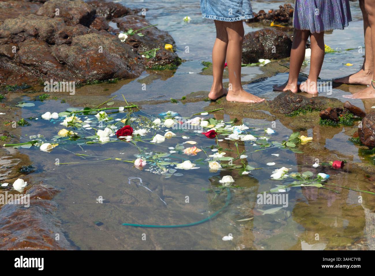 Salvador, Bahia, Brazil - February 02, 2025: Members of the Candomble ...