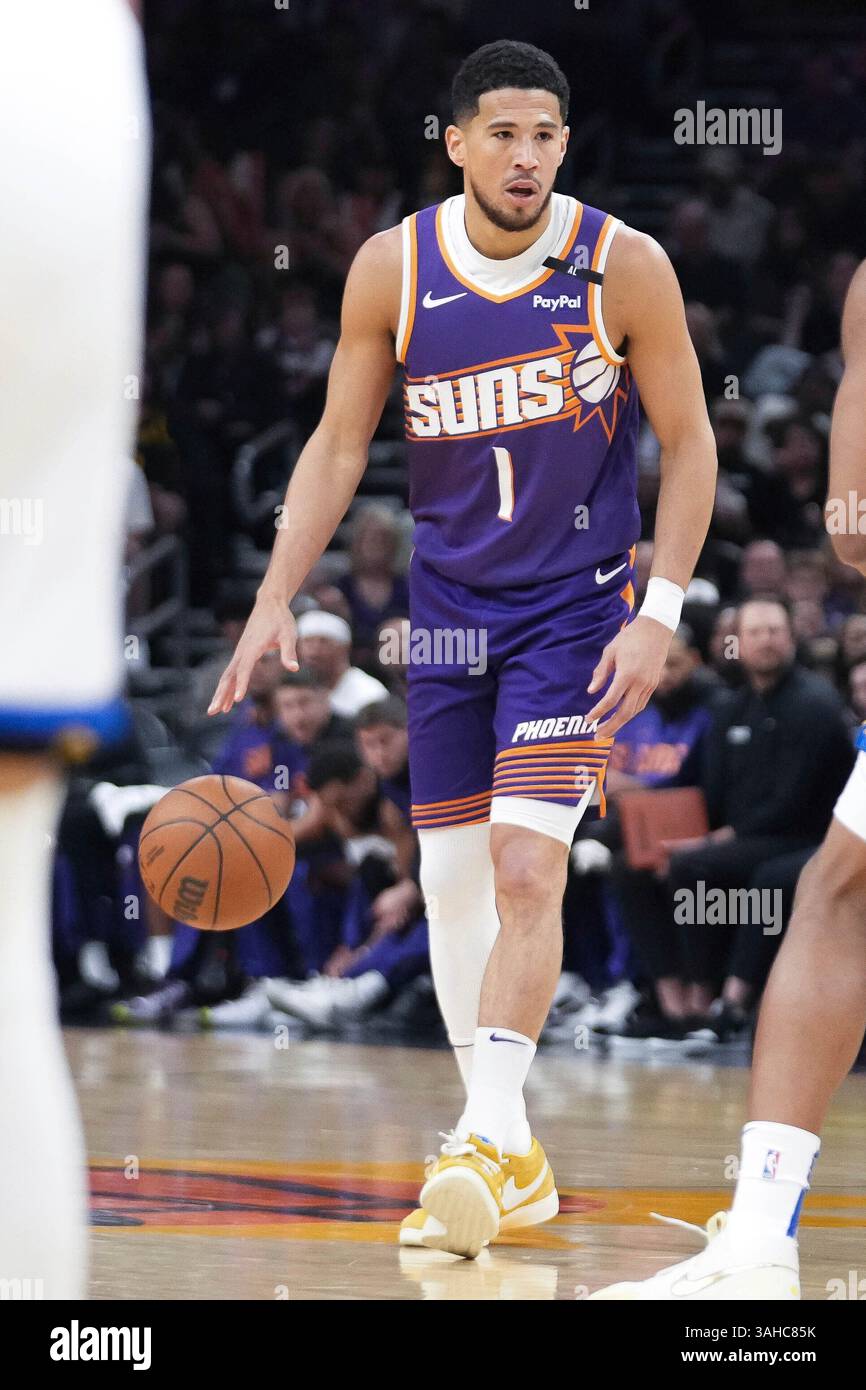 Phoenix Suns guard Devin Booker (1) during an NBA basketball game against the Golden State ...