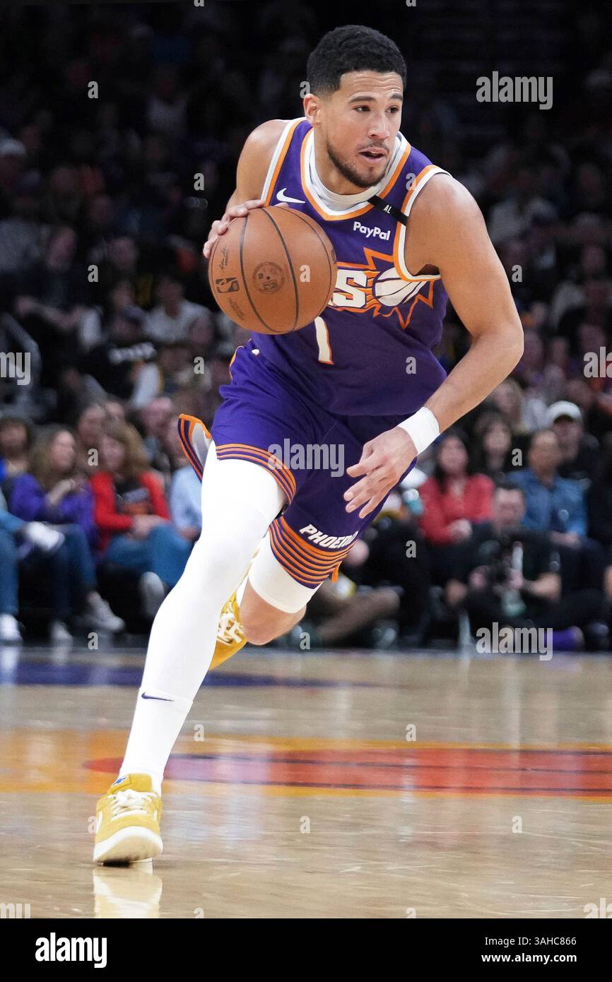 Phoenix Suns guard Devin Booker (1) during an NBA basketball game ...