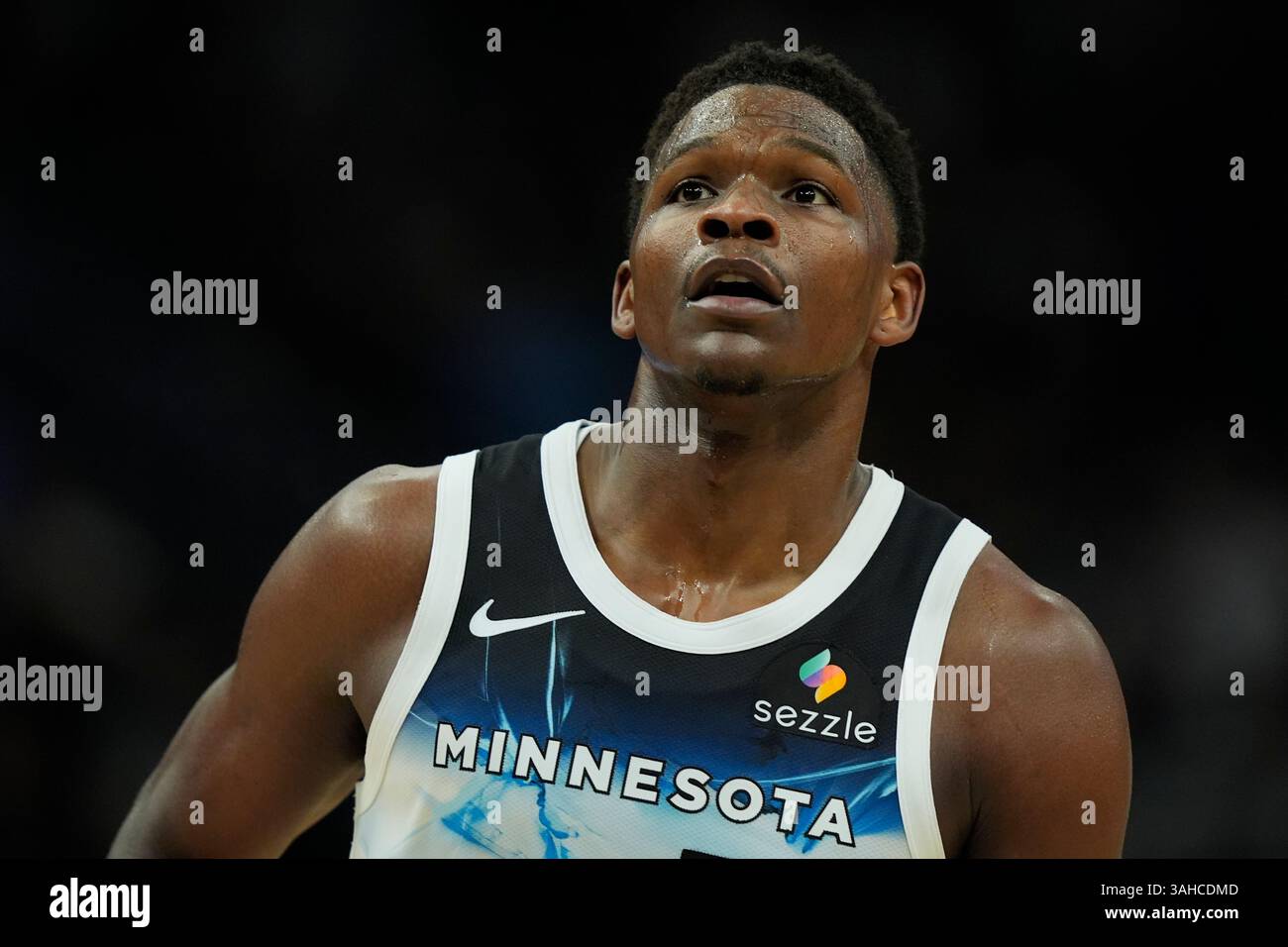 Minnesota Timberwolves' Anthony Edwards looks on during the first half ...