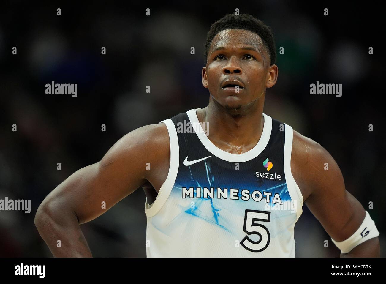 Minnesota Timberwolves' Anthony Edwards looks on during the first half ...